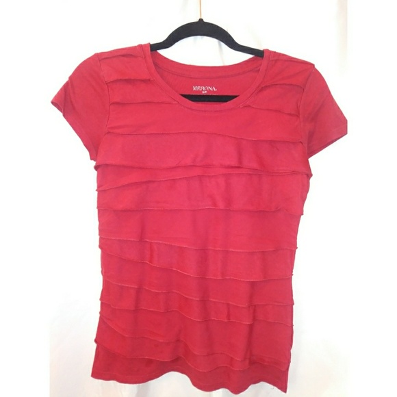 Merona | Tops | Ruffle Front Red Shirt | Poshmark